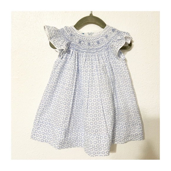 ANAVINI | Dresses | Anavini Hand Smocked Dress With Blue Floral Design ...